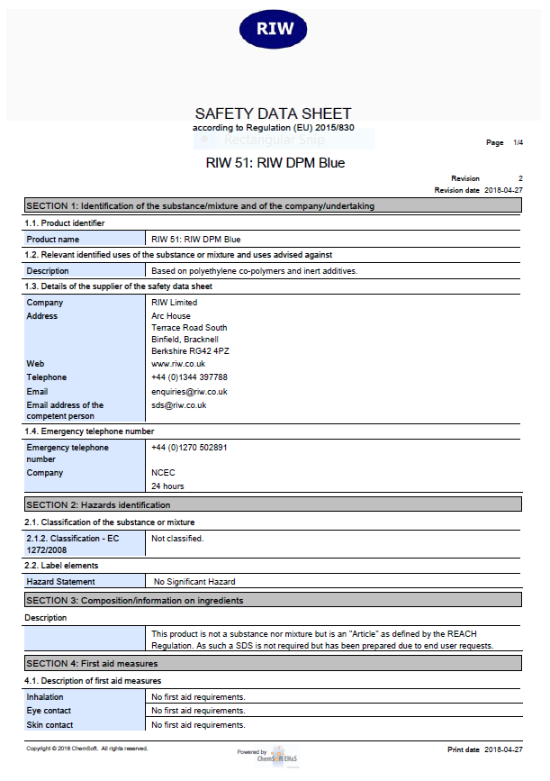 Safety Data Sheets - Technical Downloads | RIW