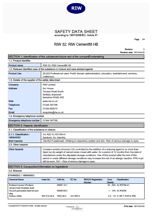 Safety Data Sheets - Technical Downloads | RIW